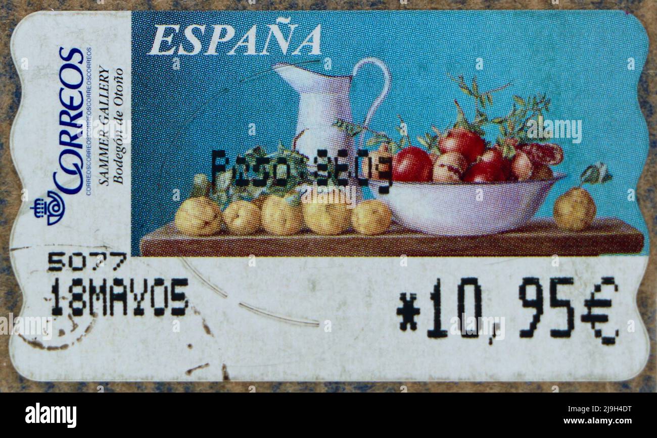 Photo of a machine printed Spanish ATM postage stamp with a still life ...