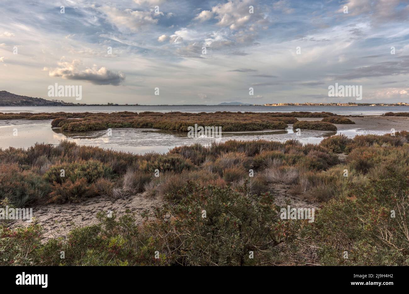 Mudflats at Feniglia nature reserve on Southern tombolo linking ...