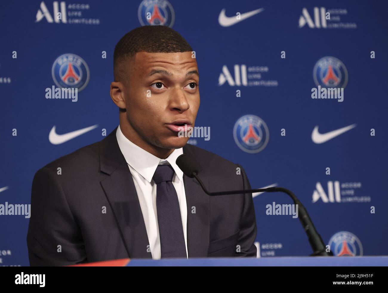 May 23, 2022, Paris, France: Kylian Mbappe of PSG during a press ...