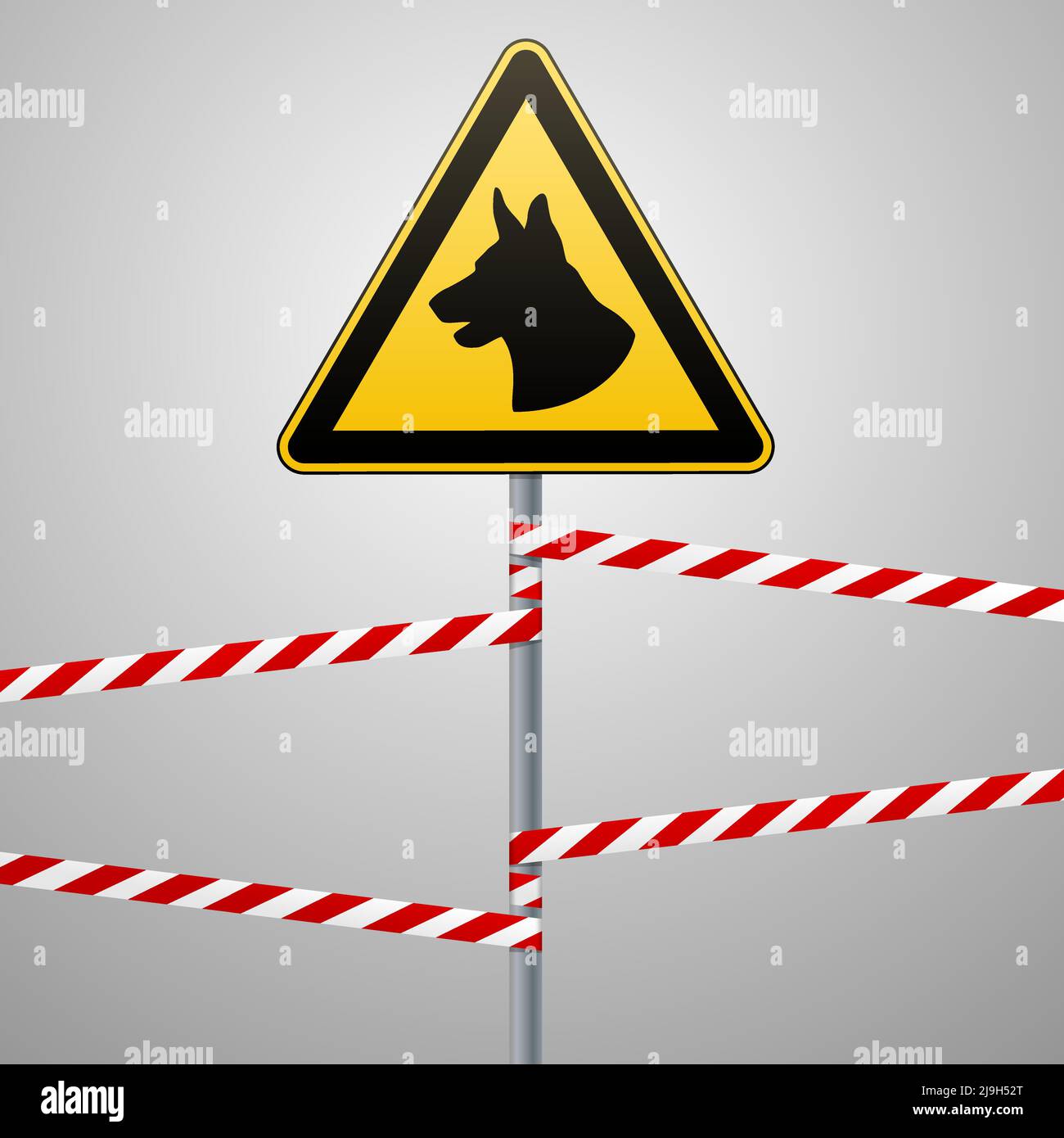 aution - danger Be aware of dogs area is guarded by dogs. Warning sign ...