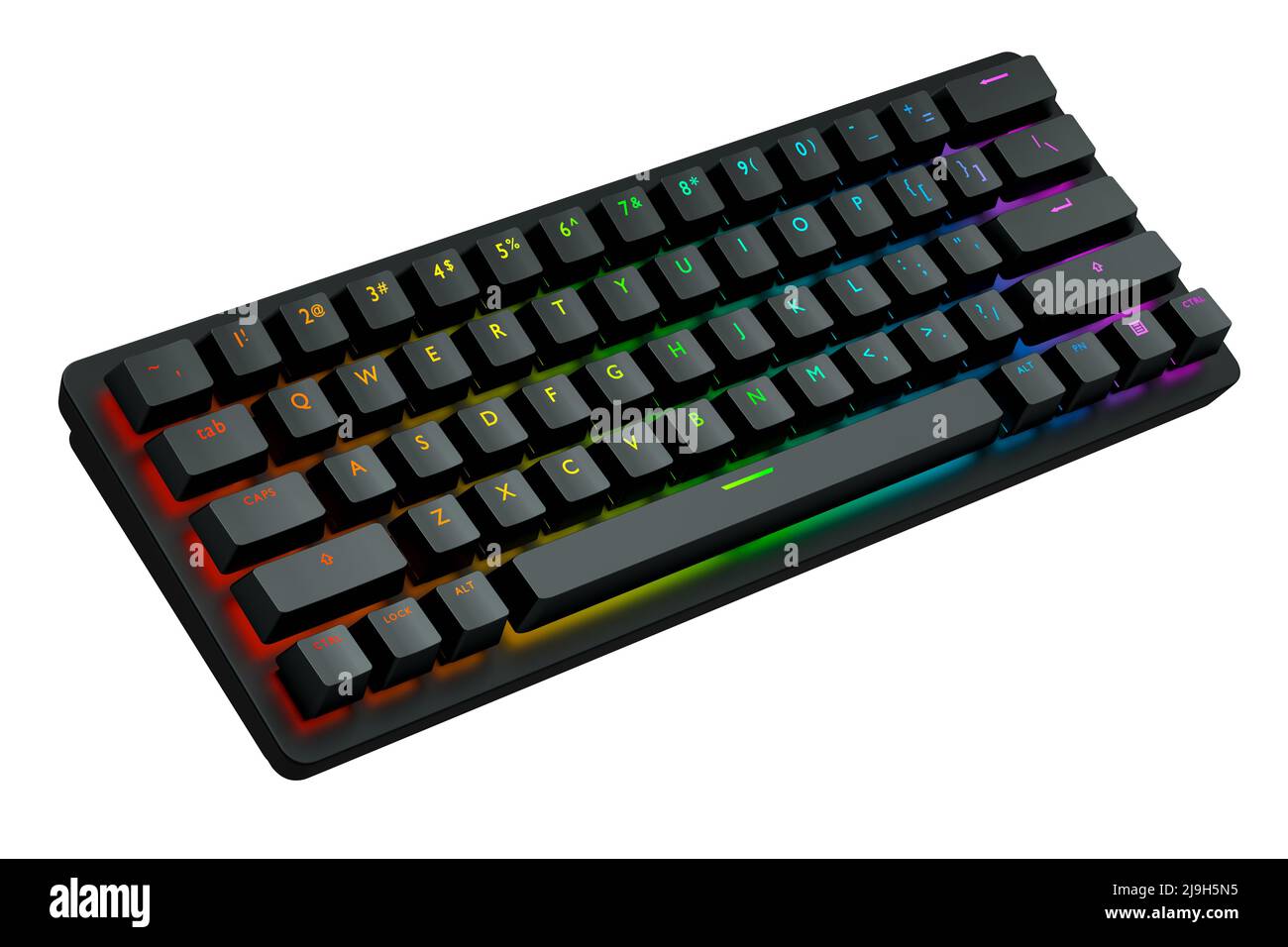 Black computer keyboard with rgb colors isolated on white background ...
