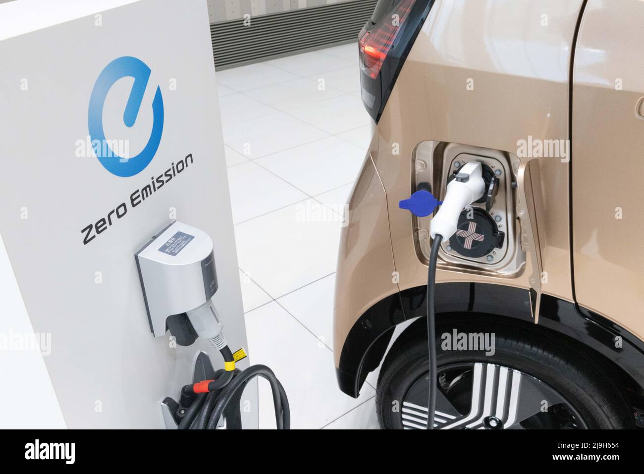 Yokohama, Japan. 23rd May, 2022. EV charging unit of the new Nissan ...