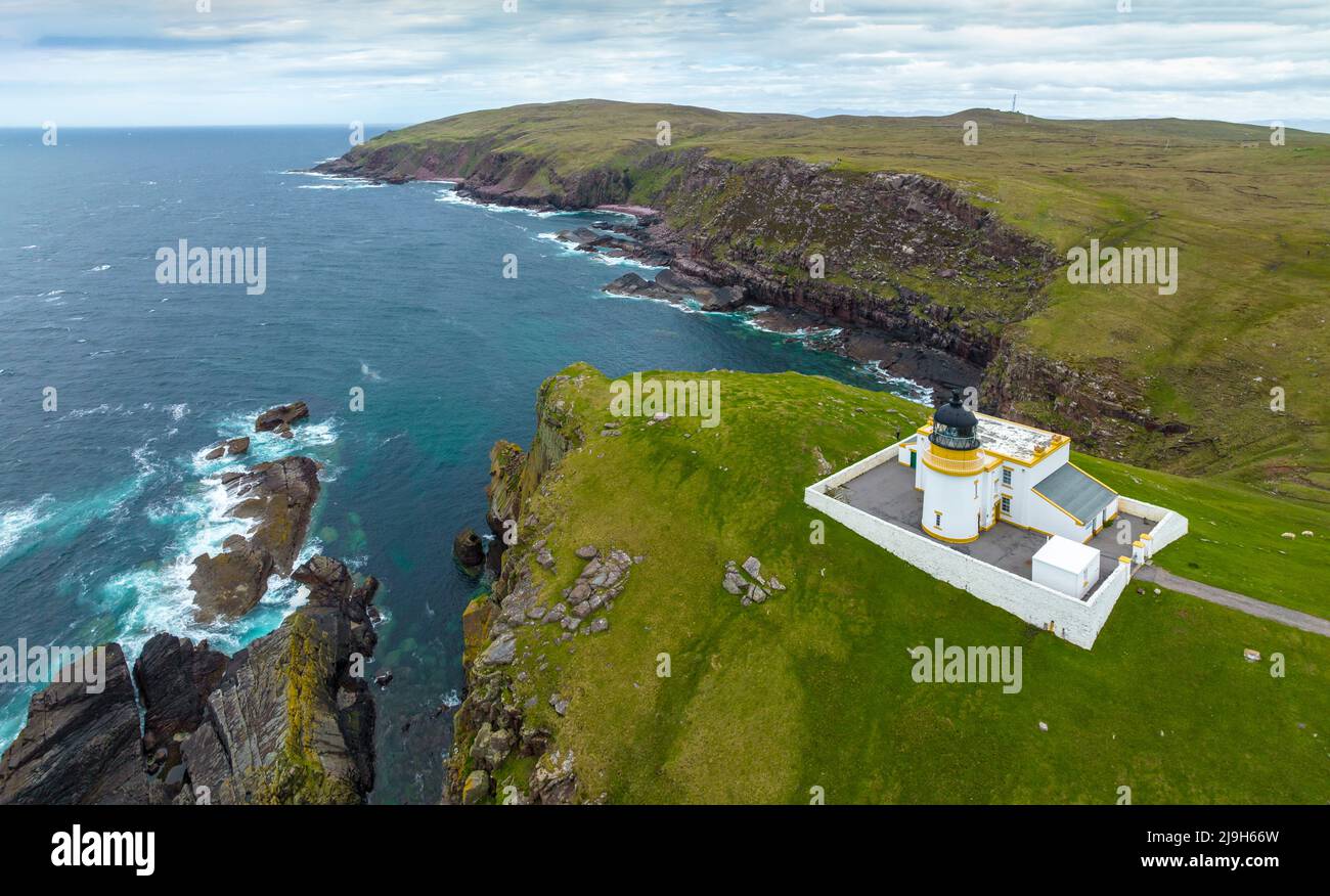 Aerial view from drone of Stoer Head Lighthouse in Assynt, Highland ...