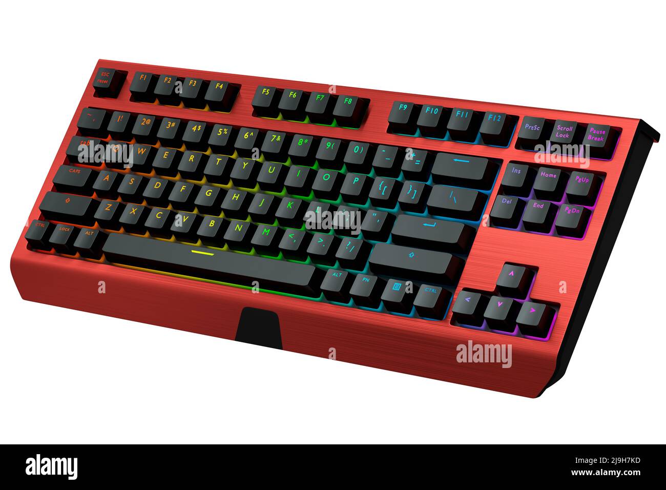 Red computer keyboard with rgb colors isolated on white background ...