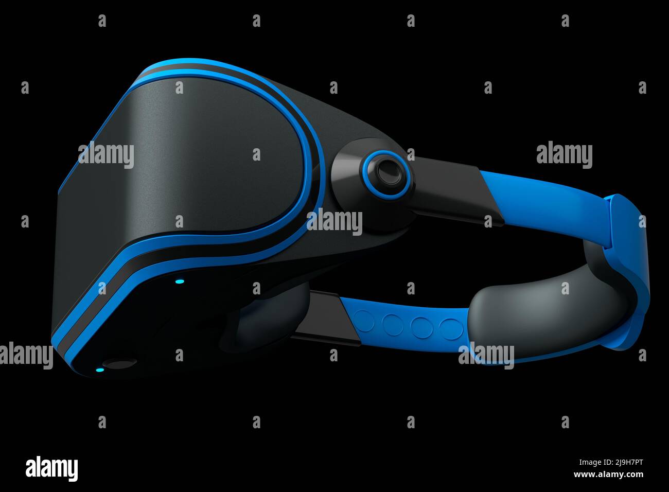 Virtual blue reality glasses isolated on black background. 3d rendering ...