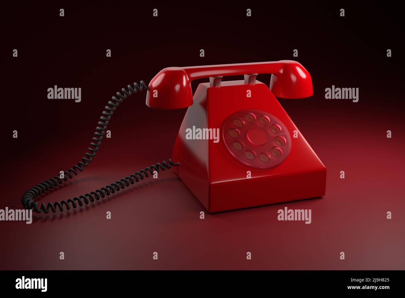 Red classic retro telephone on a red background. 3D render Stock Photo ...