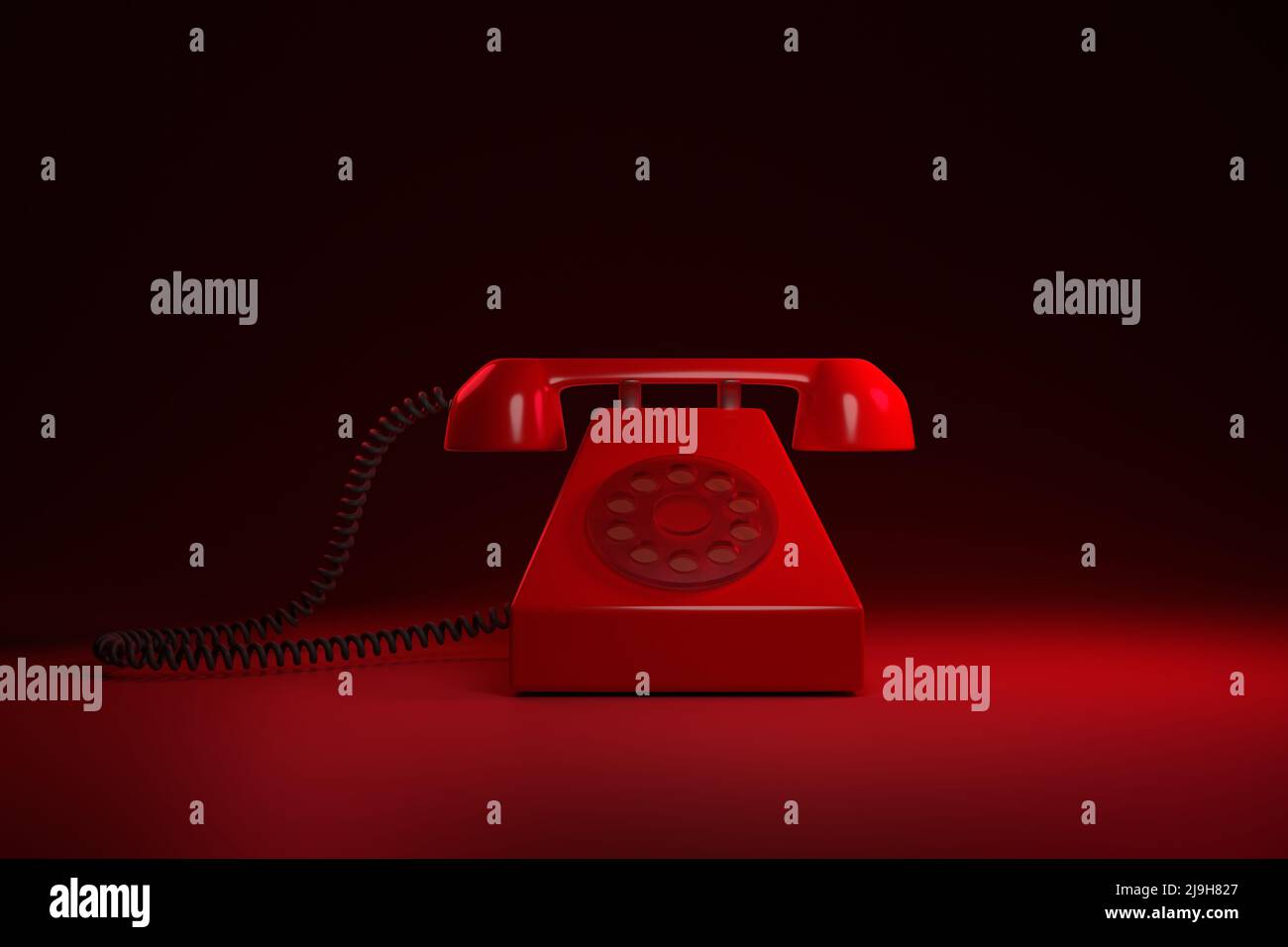 Red classic retro telephone on a red background. 3D render Stock Photo ...