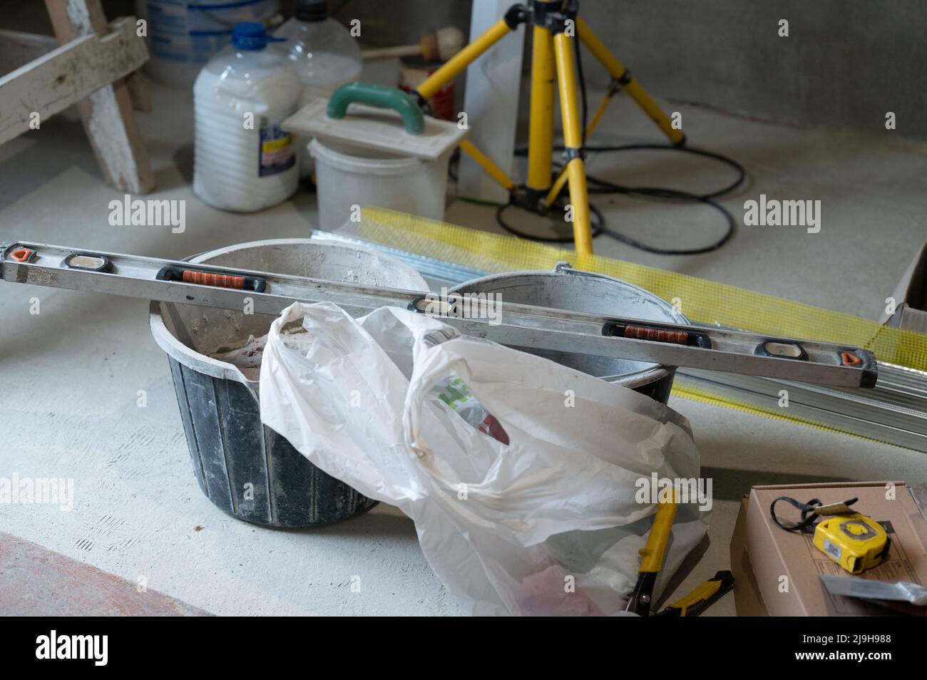 work process during the restoration of the old room, repair work and ...