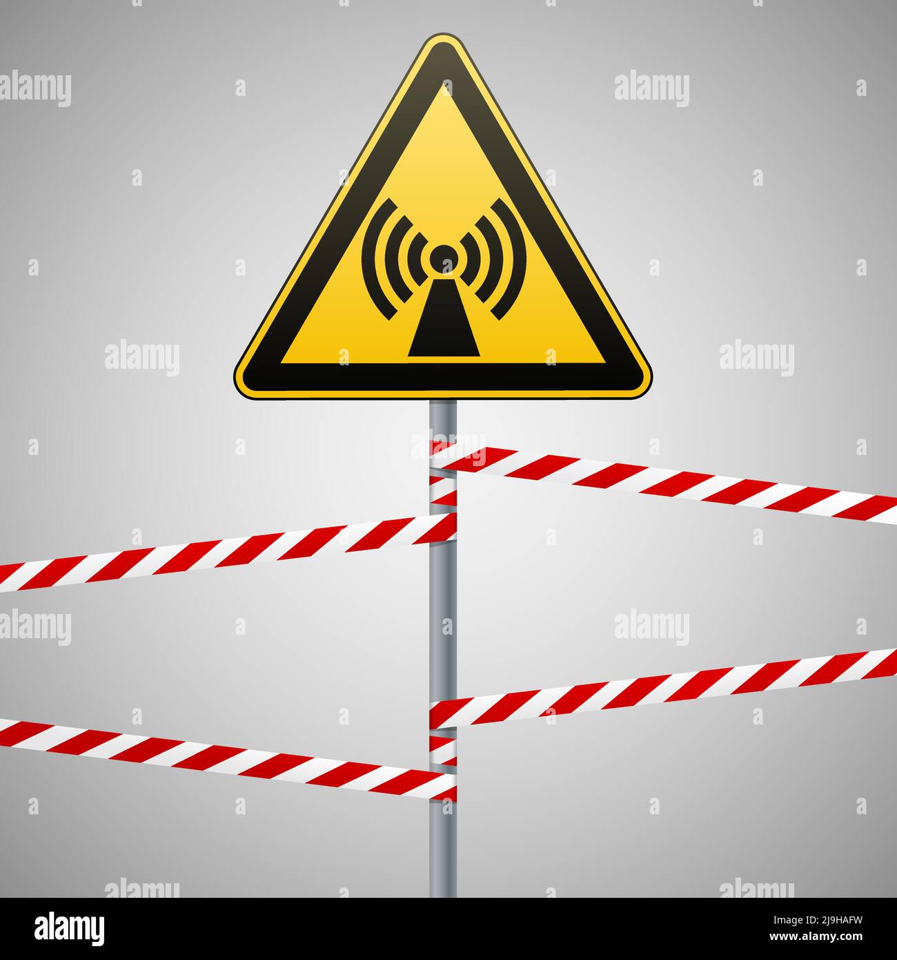 Safety sign. Caution - danger Electromagnetic field. Barrier tape ...
