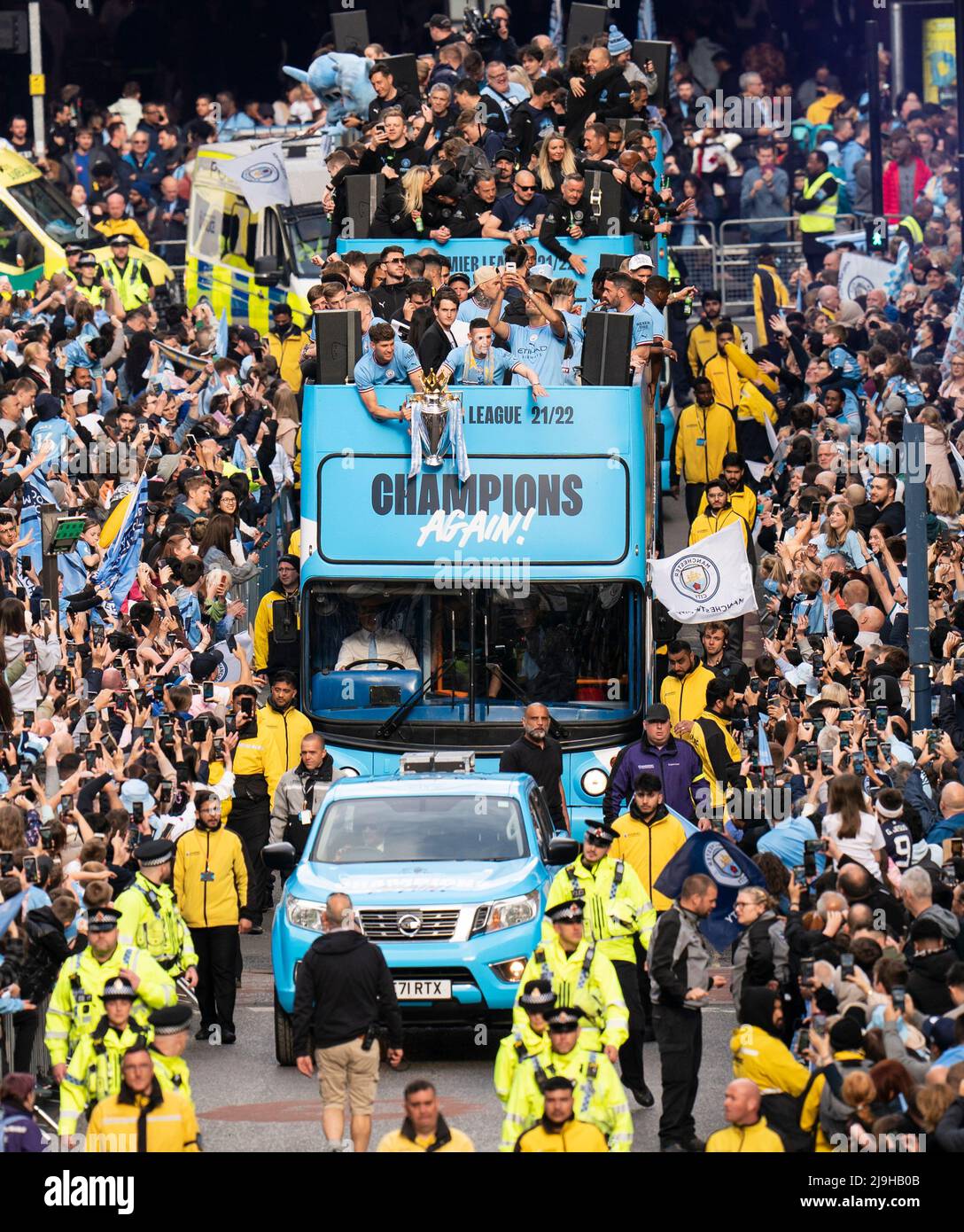 Manchester City players during the Premier League trophy parade in ...