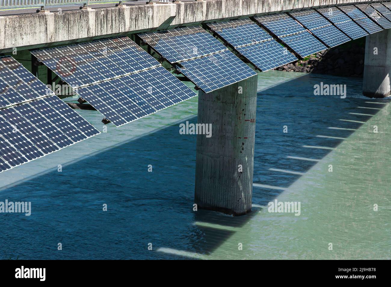 Outdoor solar cells for generating electricity on the bridge over river ...