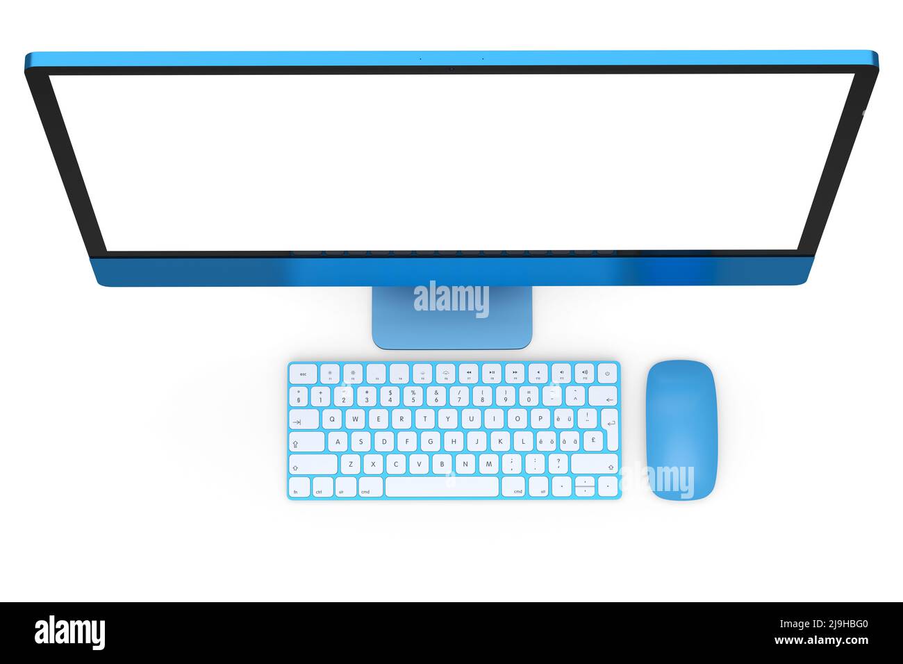 Realistic blue computer screen display with keyboard and mouse isolated ...