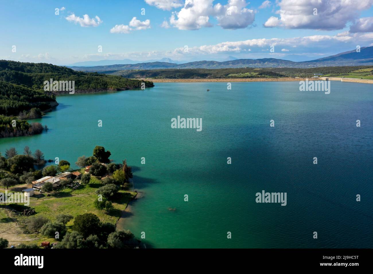 Aerial view of lake Pinios. An artificial lake created after the ...