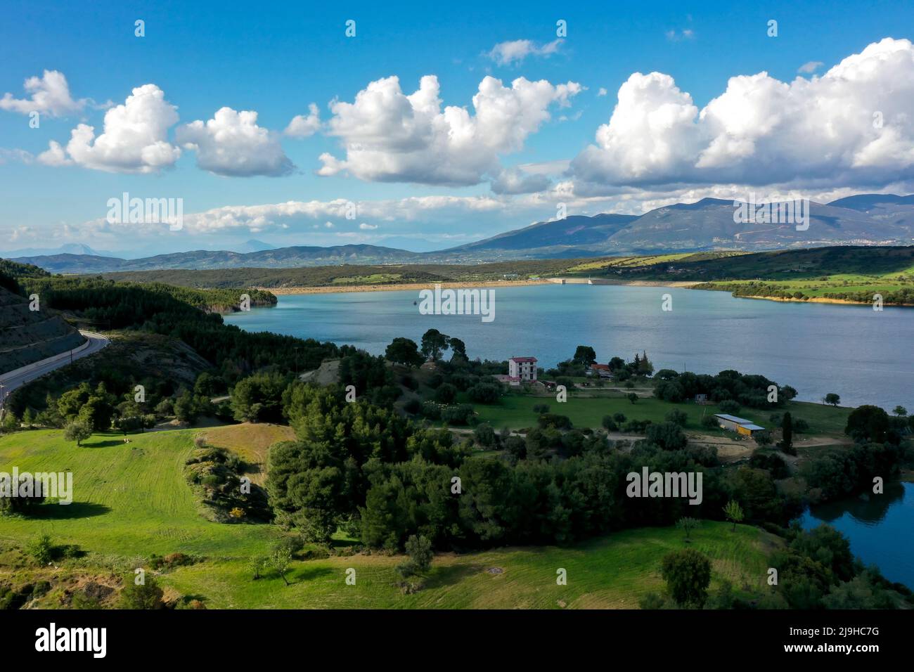 Aerial view of lake Pinios. An artificial lake created after the ...
