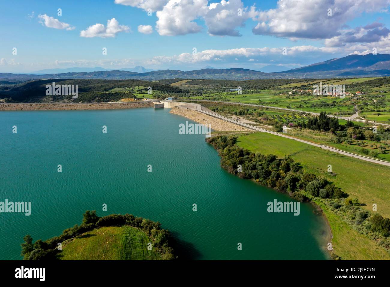 Aerial view of lake Pinios. An artificial lake created after the ...