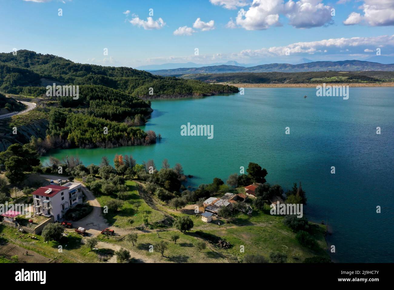 Aerial view of lake Pinios. An artificial lake created after the ...