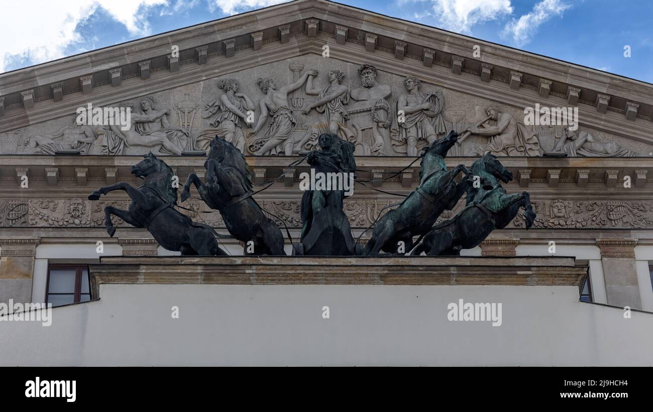 WARSAW, POLAND - MAY 17, 2022: The statue of Apollo's quadriga on the ...