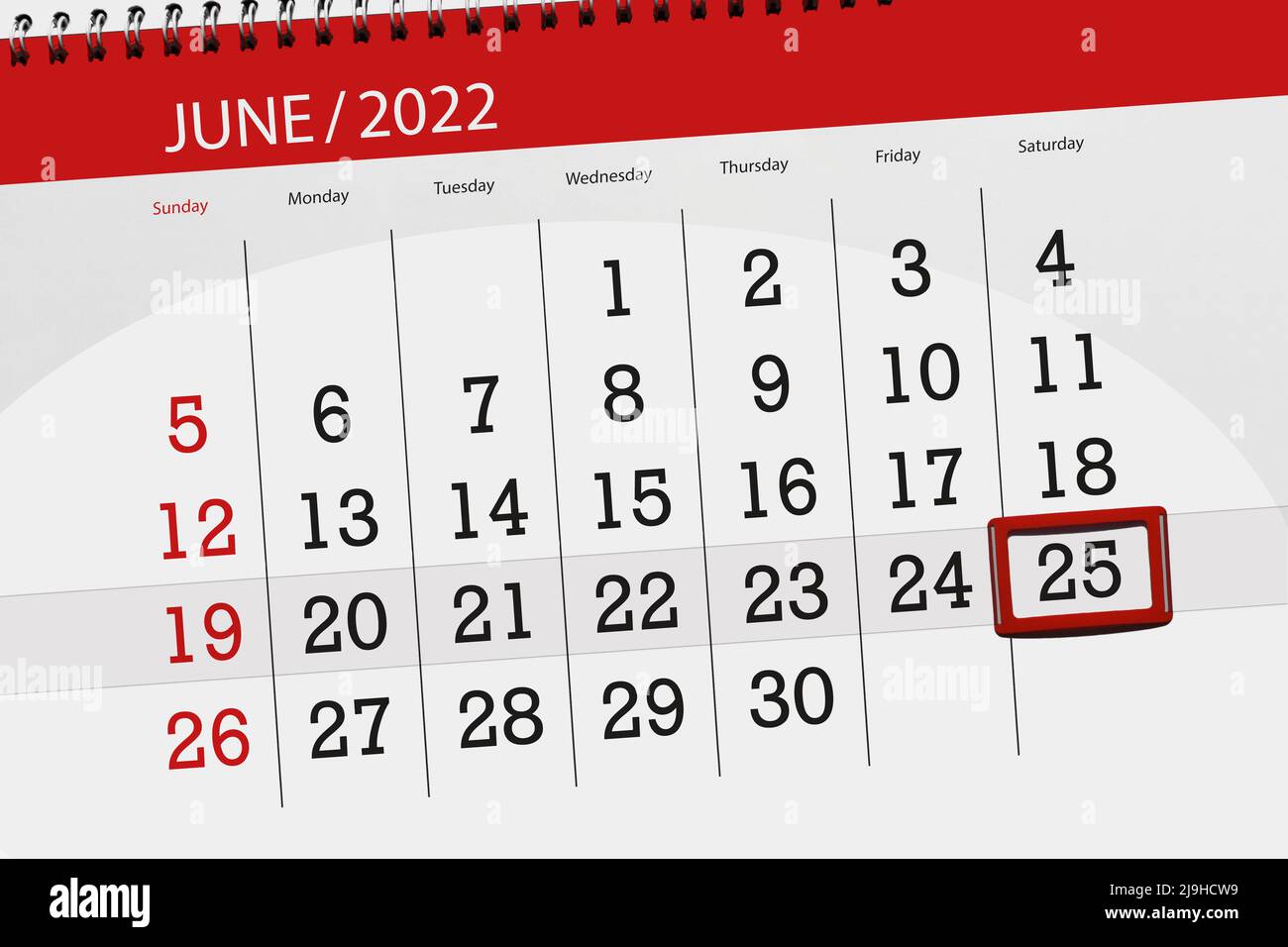 Calendar planner for the month june 2022, deadline day, 25, saturday ...