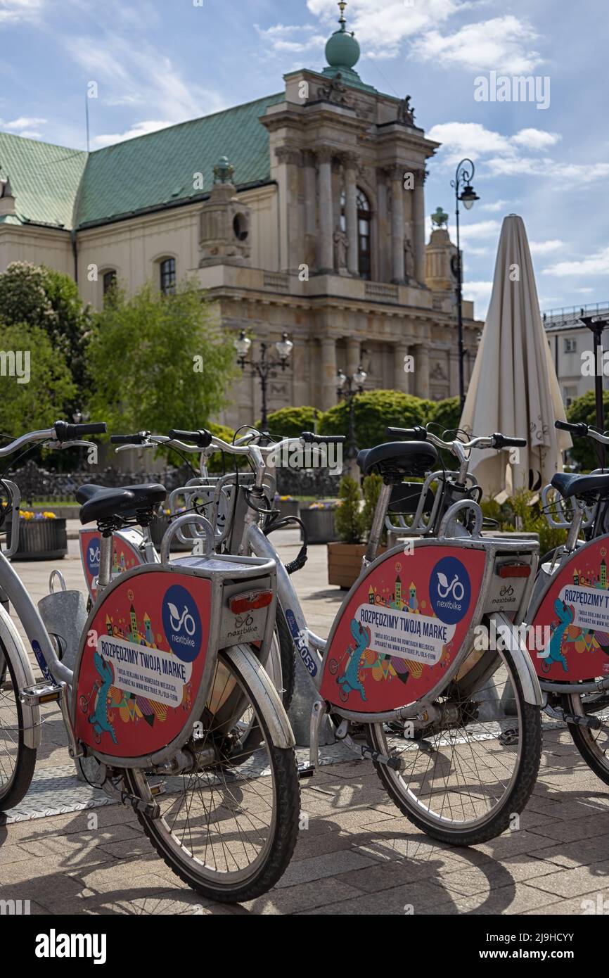 WARSAW, POLAND - MAY 17, 2022: Nextbike Bike rental station with the ...