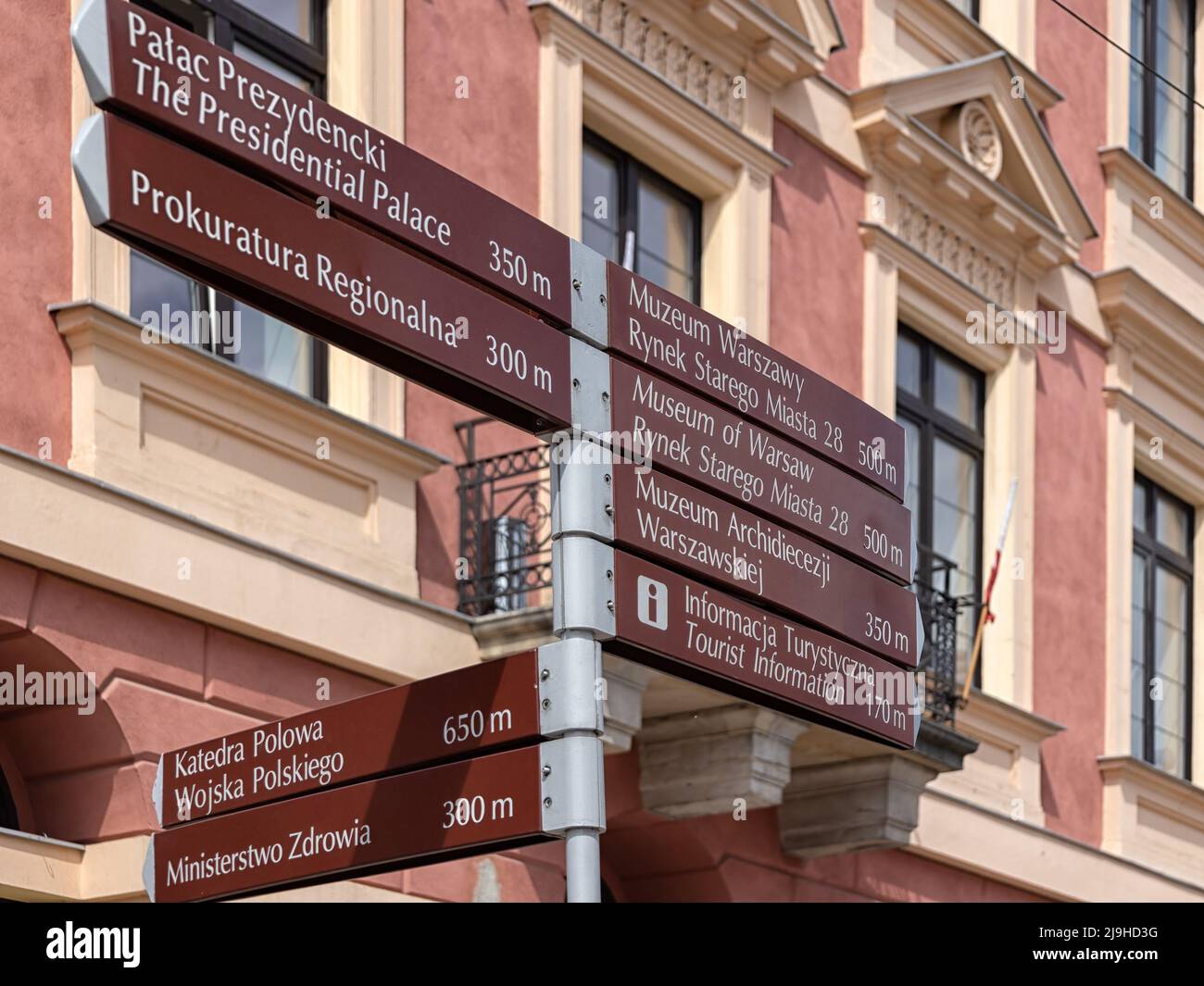 WARSAW, POLAND - MAY 17, 2022: Tourist signpost with directions to ...