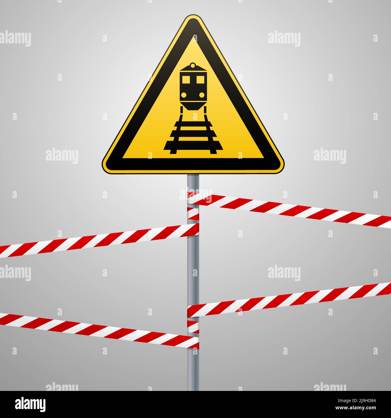 Caution - danger Warning sign safety. Beware of the train. yellow ...