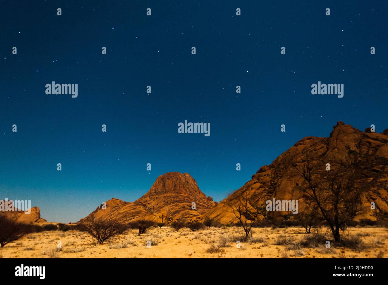 Night shot of the Namibian Desert near Spitzkoppe, under a clear starry ...