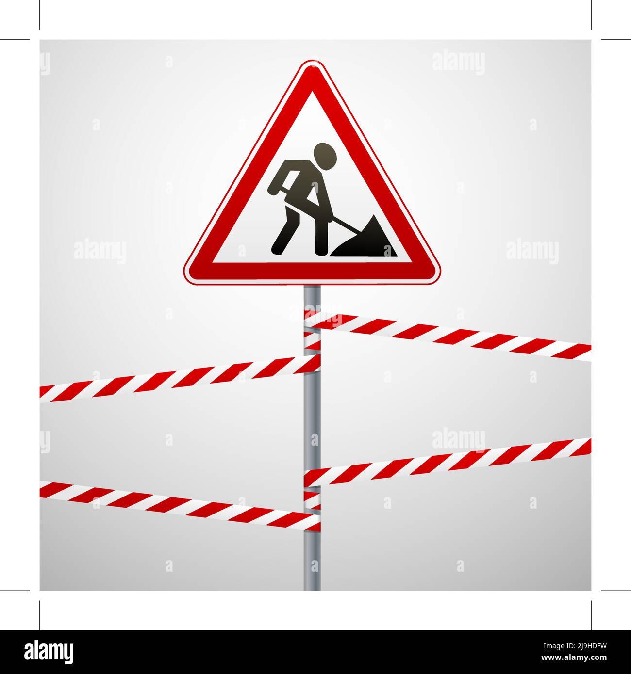 Sign repair works and barrier tapes. Vector illustration Stock Vector ...