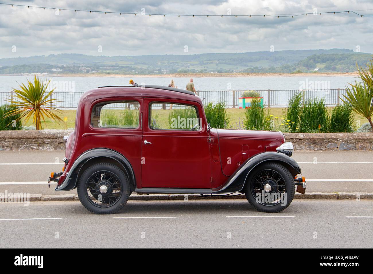 side view of 1930s vintage maroon Austin seven New Ruby in Exmouth ...
