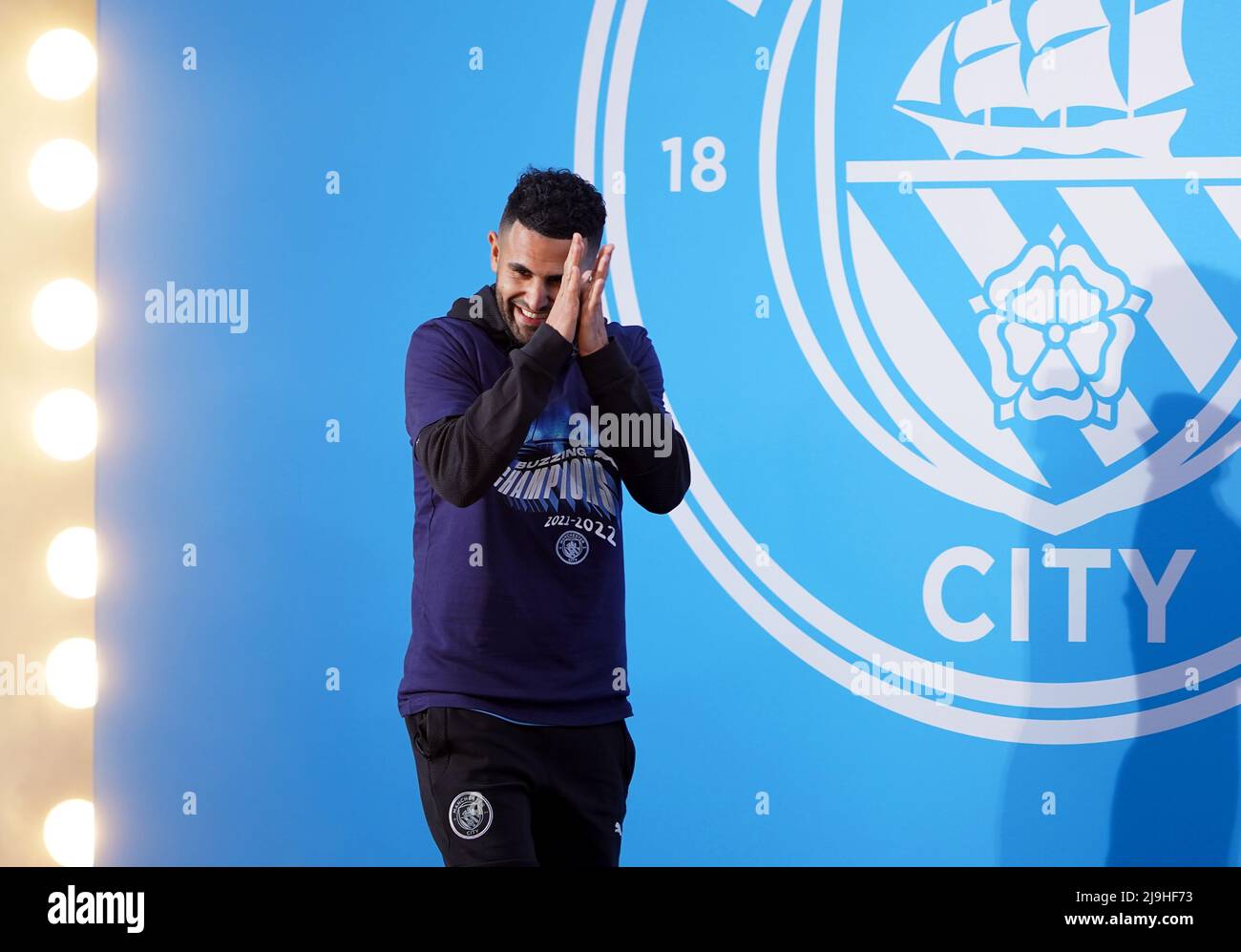Manchester City's Riyad Mahrez during the Premier League trophy parade ...