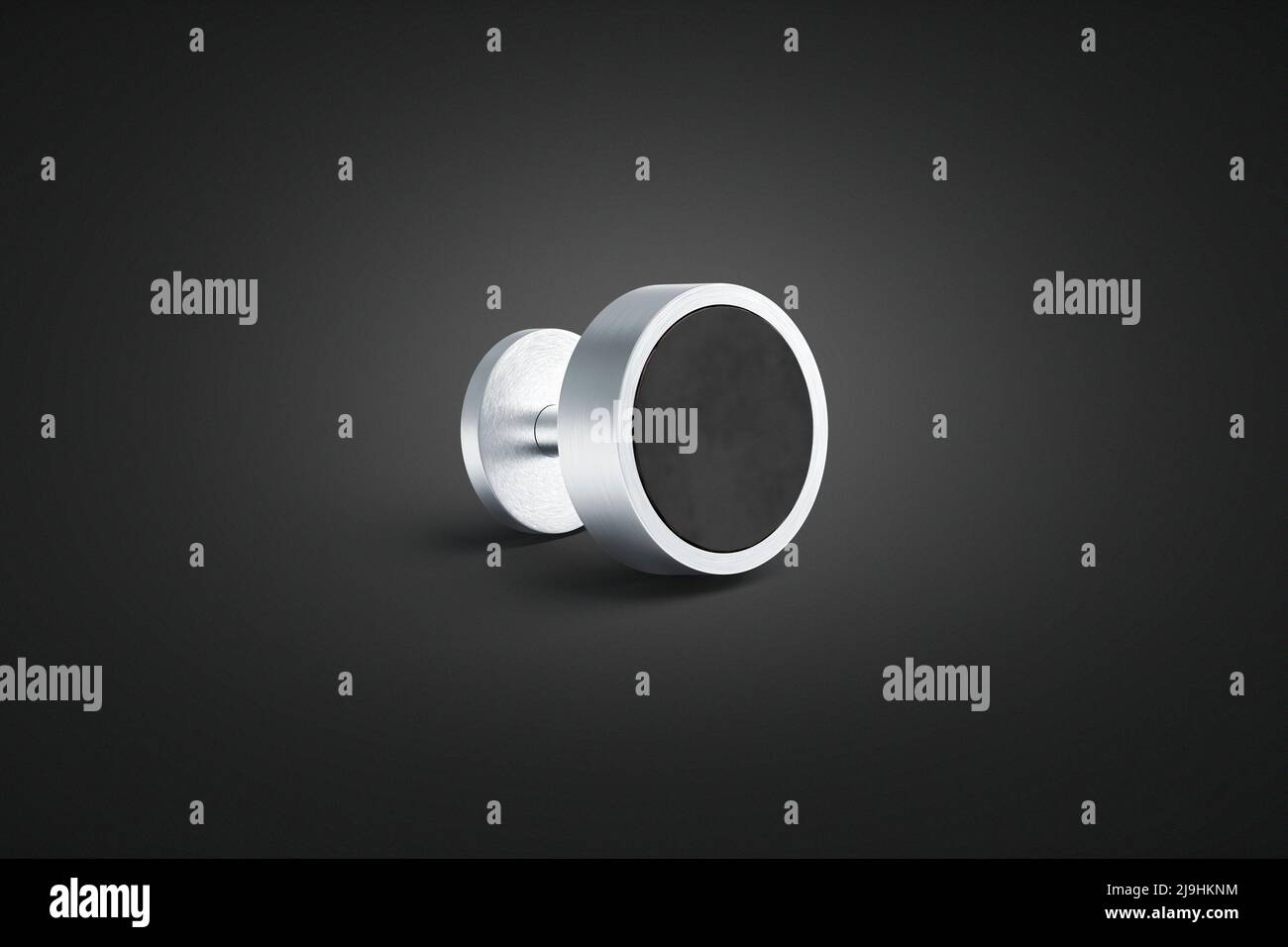 Blank round silver cufflinks stud black label mockup, dark background ...