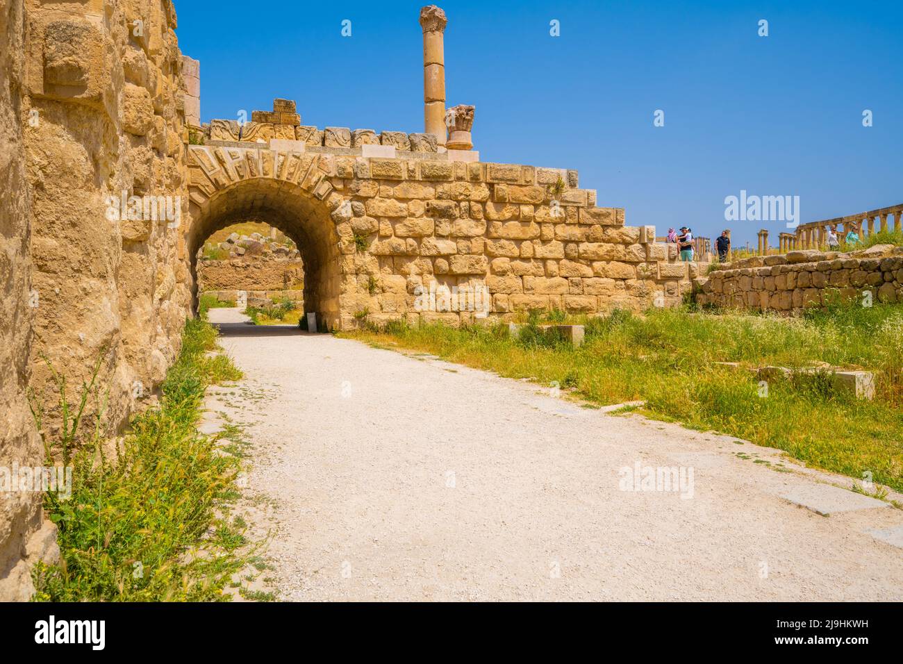 Path from the South Gate towards the forum in the Roman ruins of Jerash ...