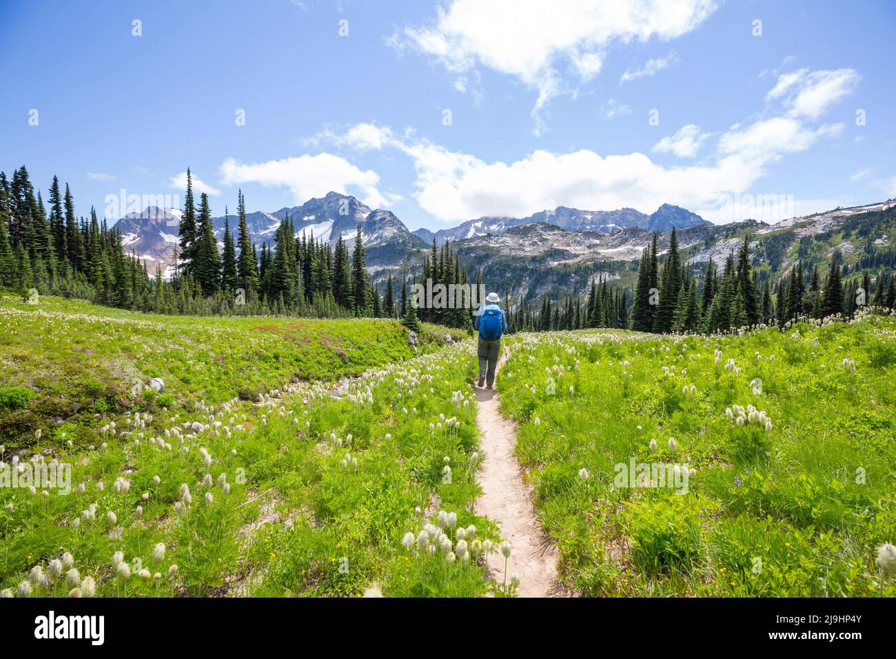 Backpacker in hike in the high mountains Stock Photo - Alamy