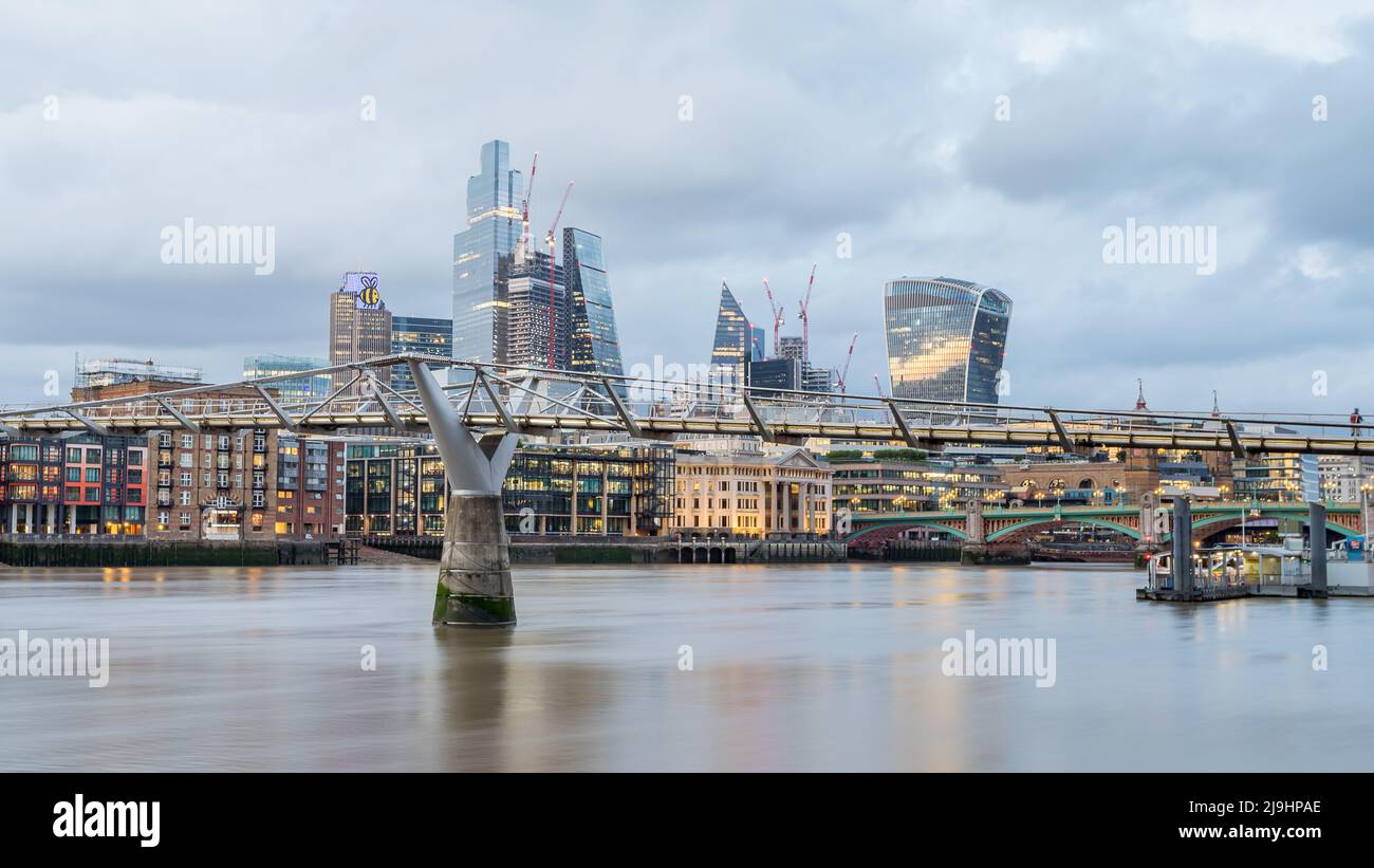 The Millennium Bridge pictured just after sunset spanning the River ...