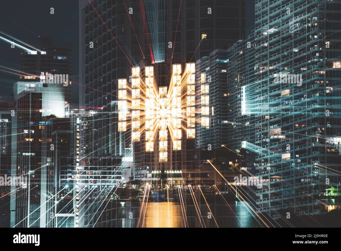 Miami skyline. Skyline of miami biscayne bay reflections, high ...