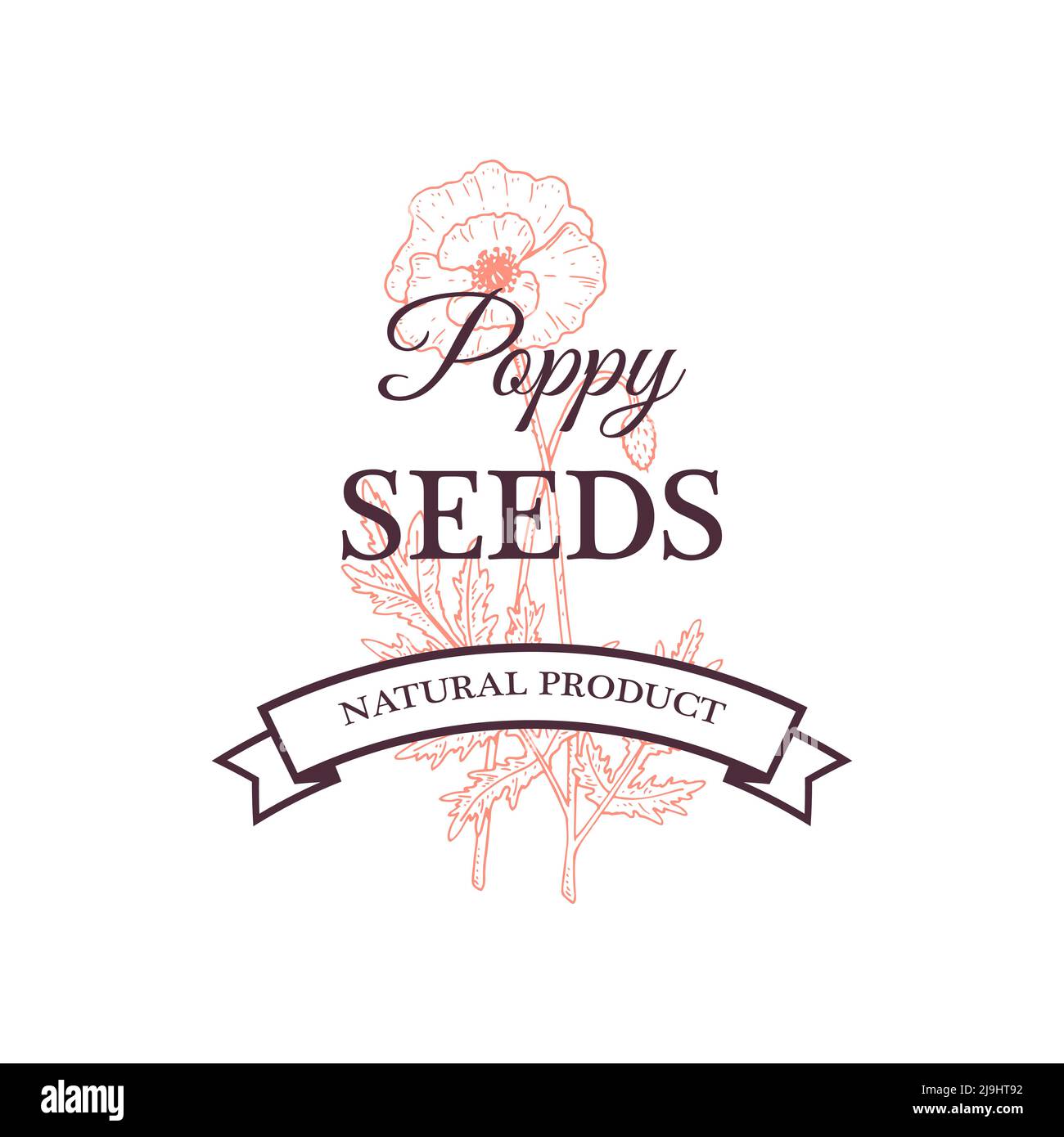 Hand drawn vintage poppy logo isolated on white. Vector illustration in ...