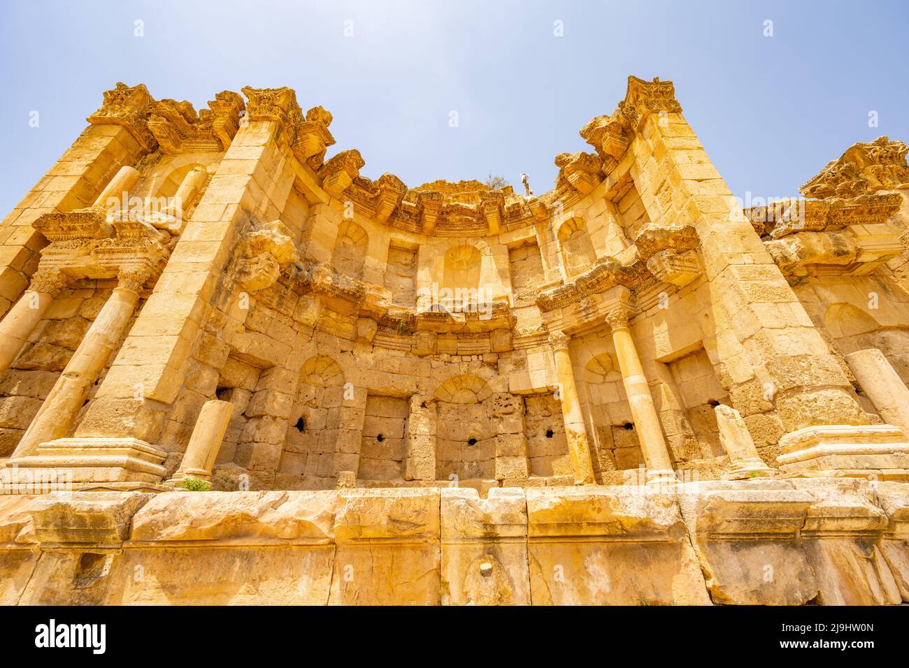 The view of the Nymphaeum from the Cardo Maximus in the Roman ruins of ...