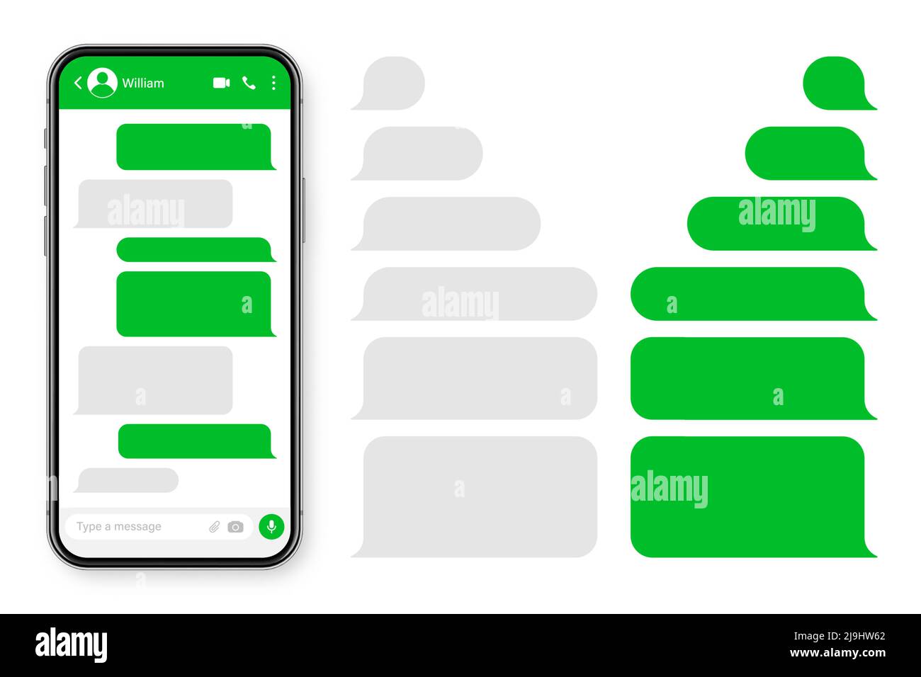 Realistic smartphone with messaging app. Blank SMS text frame ...