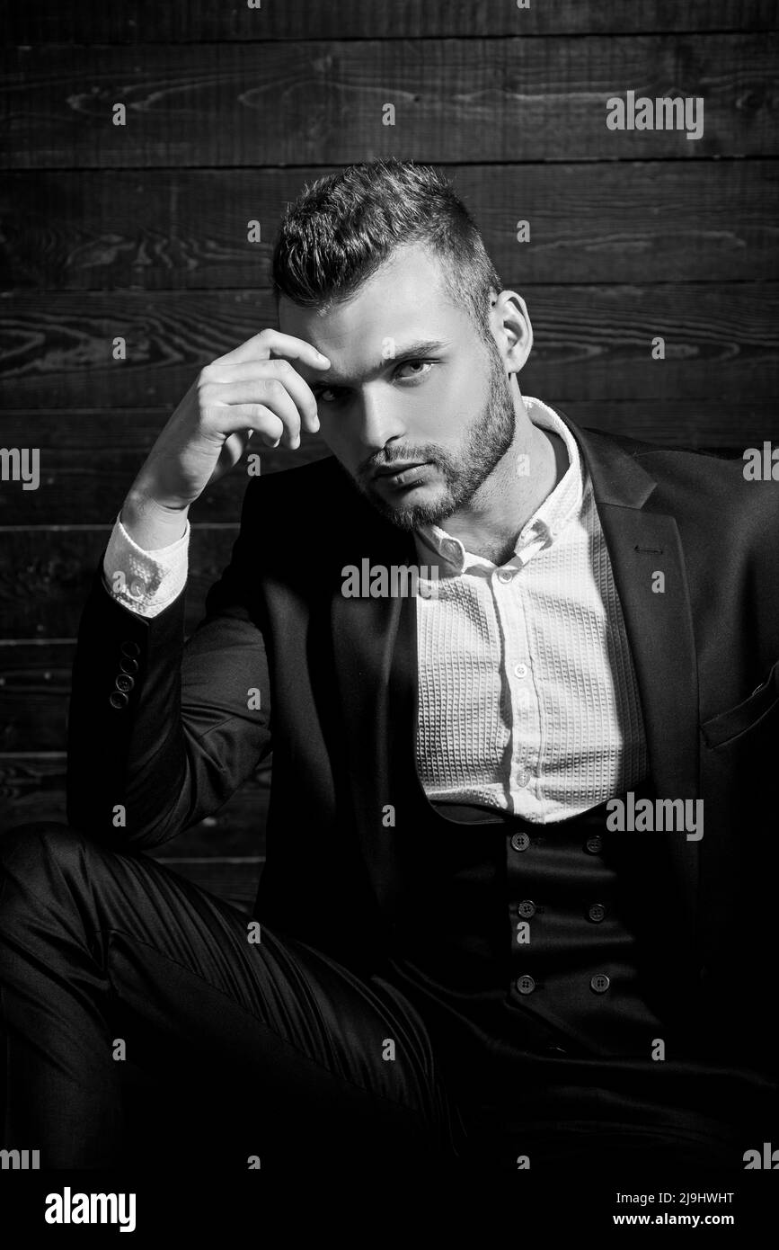 Confident male professional talking Black and White Stock Photos ...