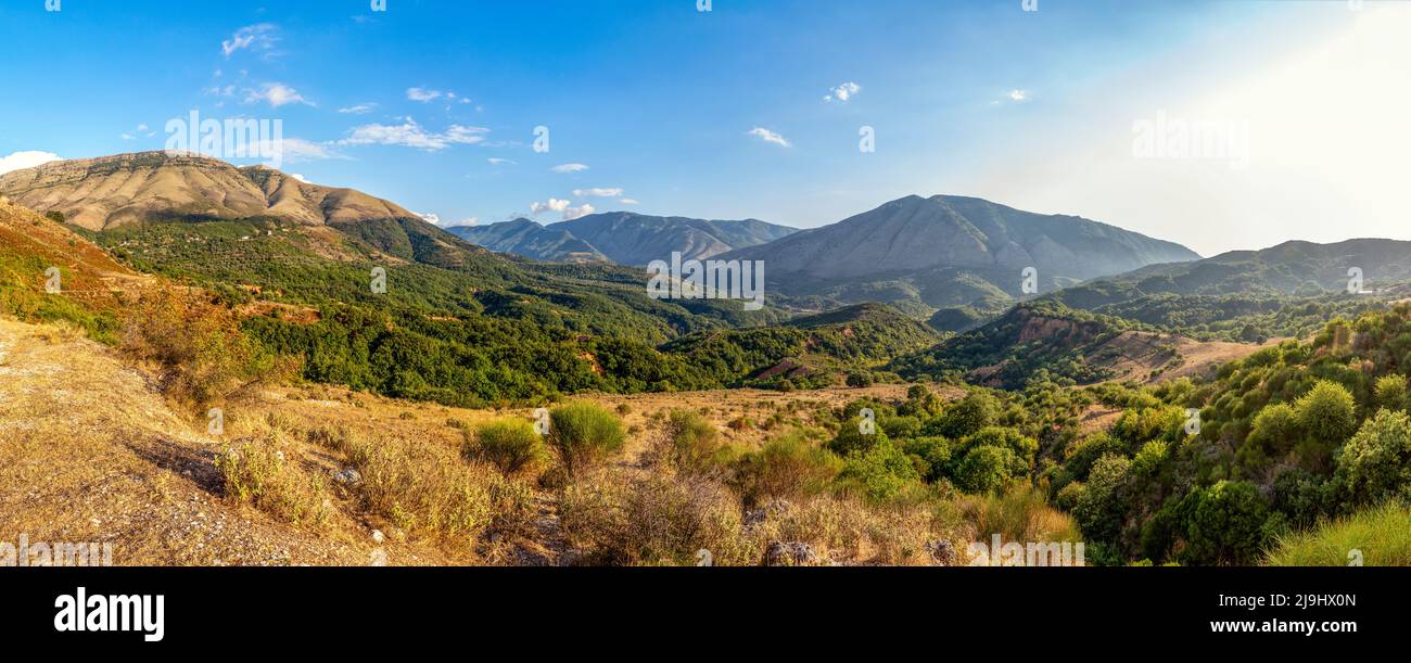 Scenic view of Mali I Gjere mountain range on sunny day, Albania Stock ...