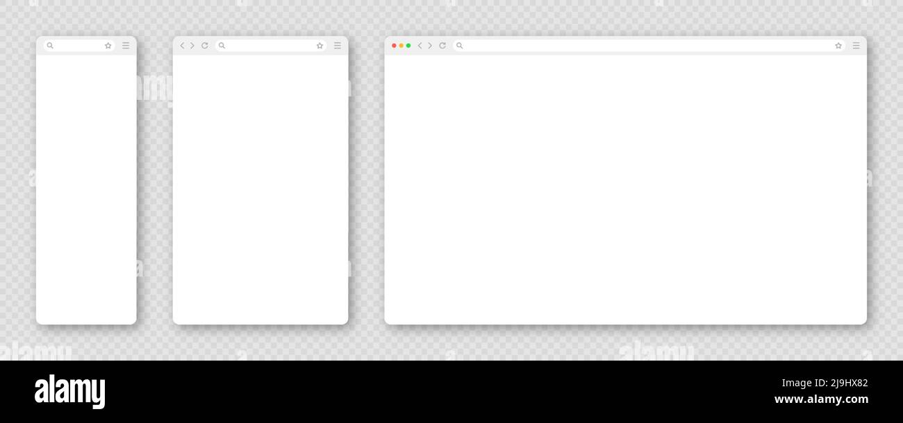 Blank web browser window with toolbar and search field. Modern website, internet page in flat ...
