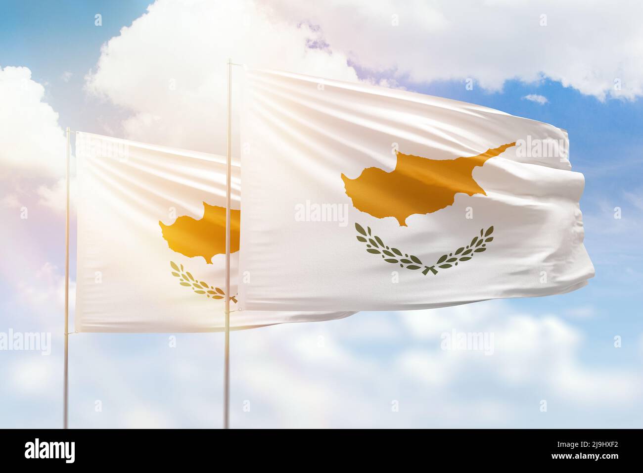 Sunny blue sky and flags of cyprus and cyprus Stock Photo - Alamy