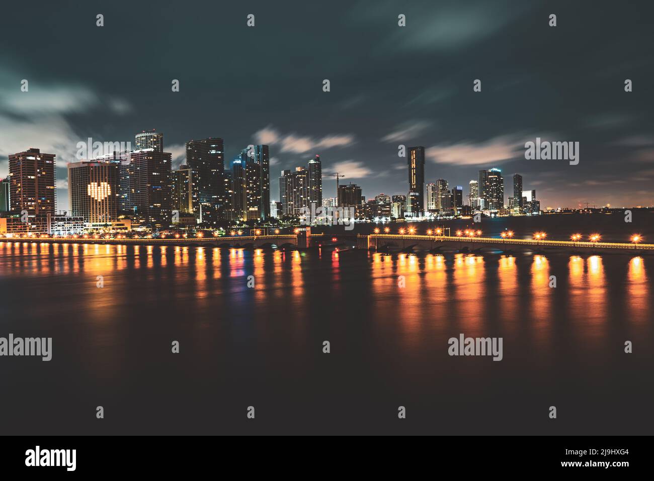 Bayside Miami Downtown MacArthur Causeway from Venetian Causeway. Miami ...
