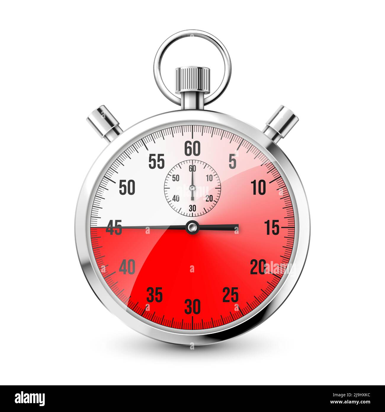 Realistic classic stopwatch icon. Shiny metal chronometer, time counter ...