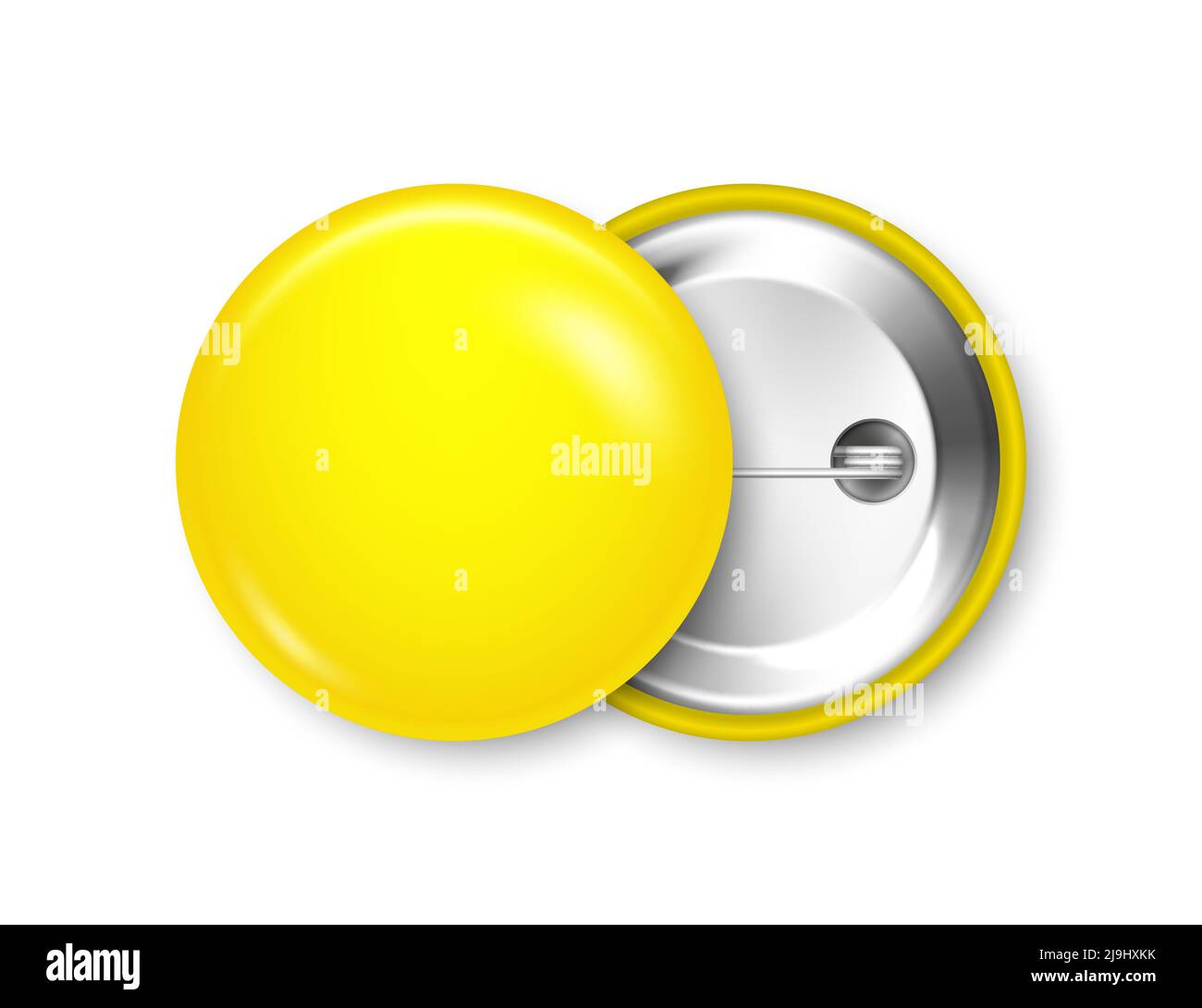 Realistic yellow blank badge isolated on white background. Glossy 3D ...