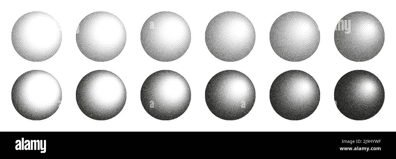 Round shaped dotted objects, stipple elements. Fading gradient ...