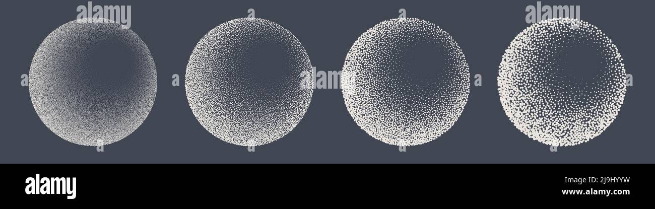 Round shaped dotted objects, stipple elements. Fading gradient ...