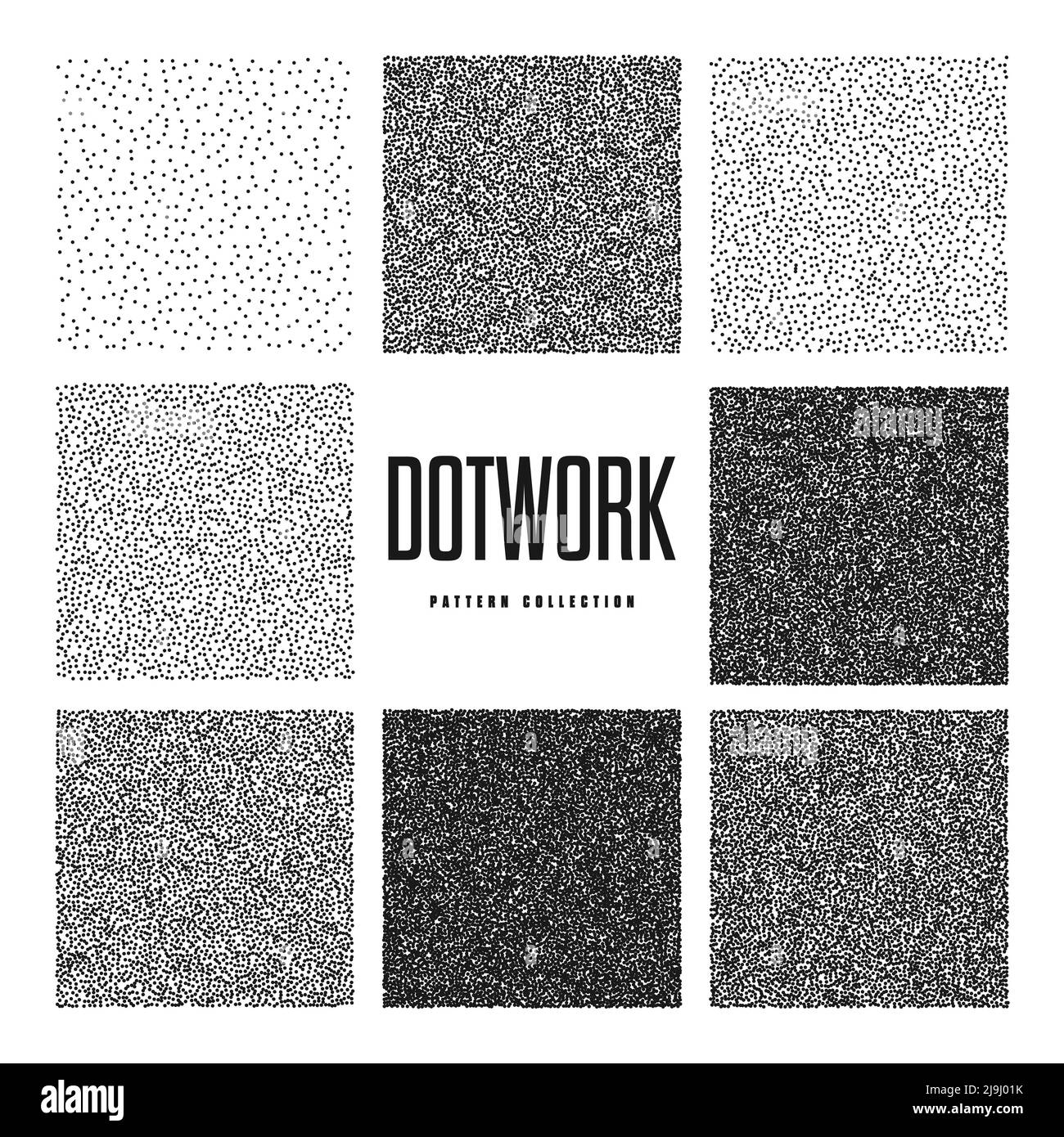 Square shaped dotted objects, stipple elements. Stippling, dotwork ...