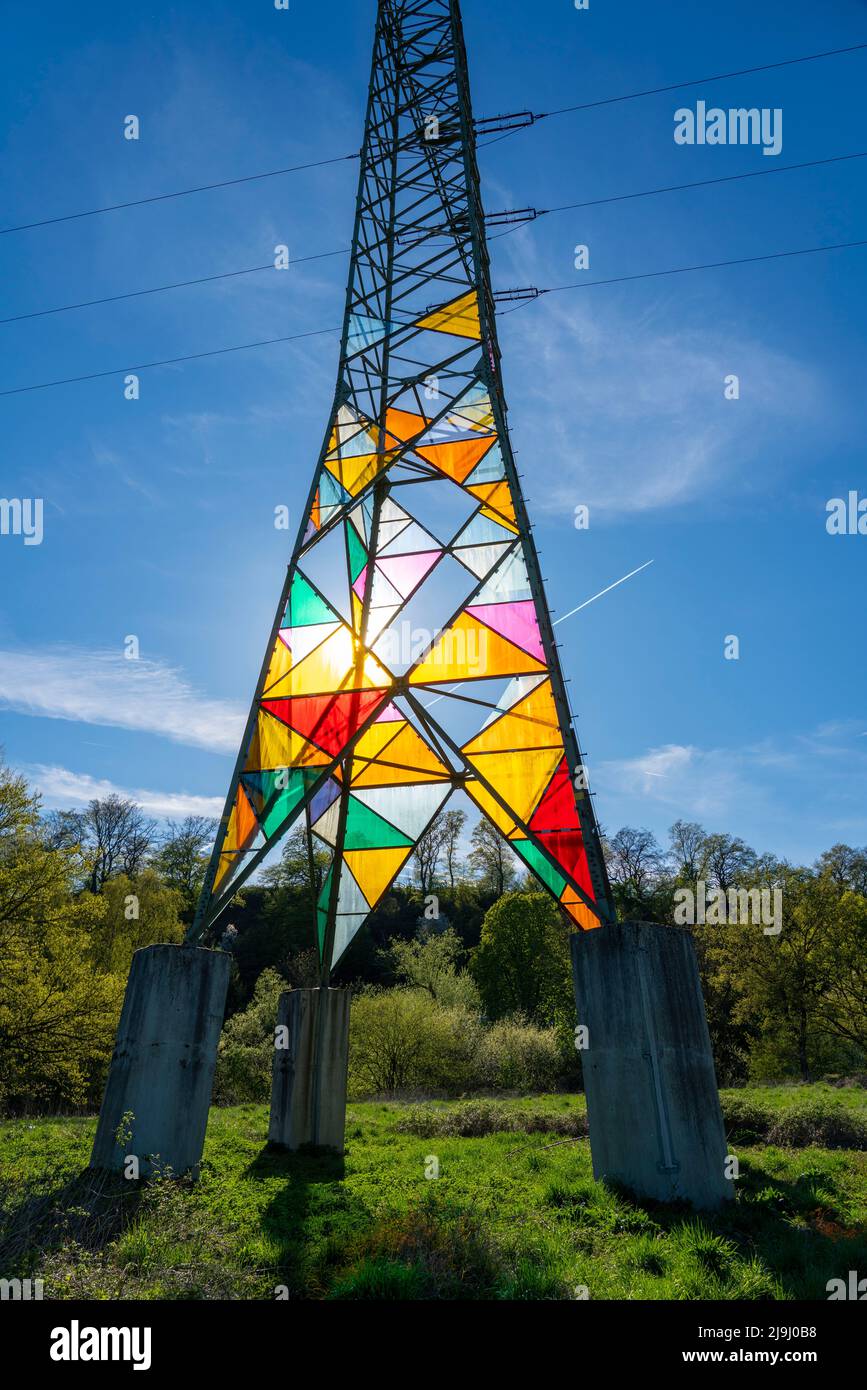 The Ruhr near Essen-Steele, Essen-Überruhr, 100KV electricity pylon ...