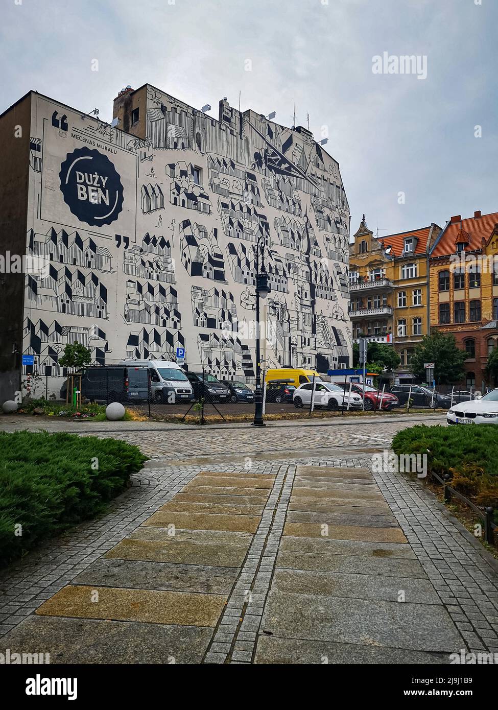 Poznan, Poland - June 2021: Mural street art painting on whole wall of ...
