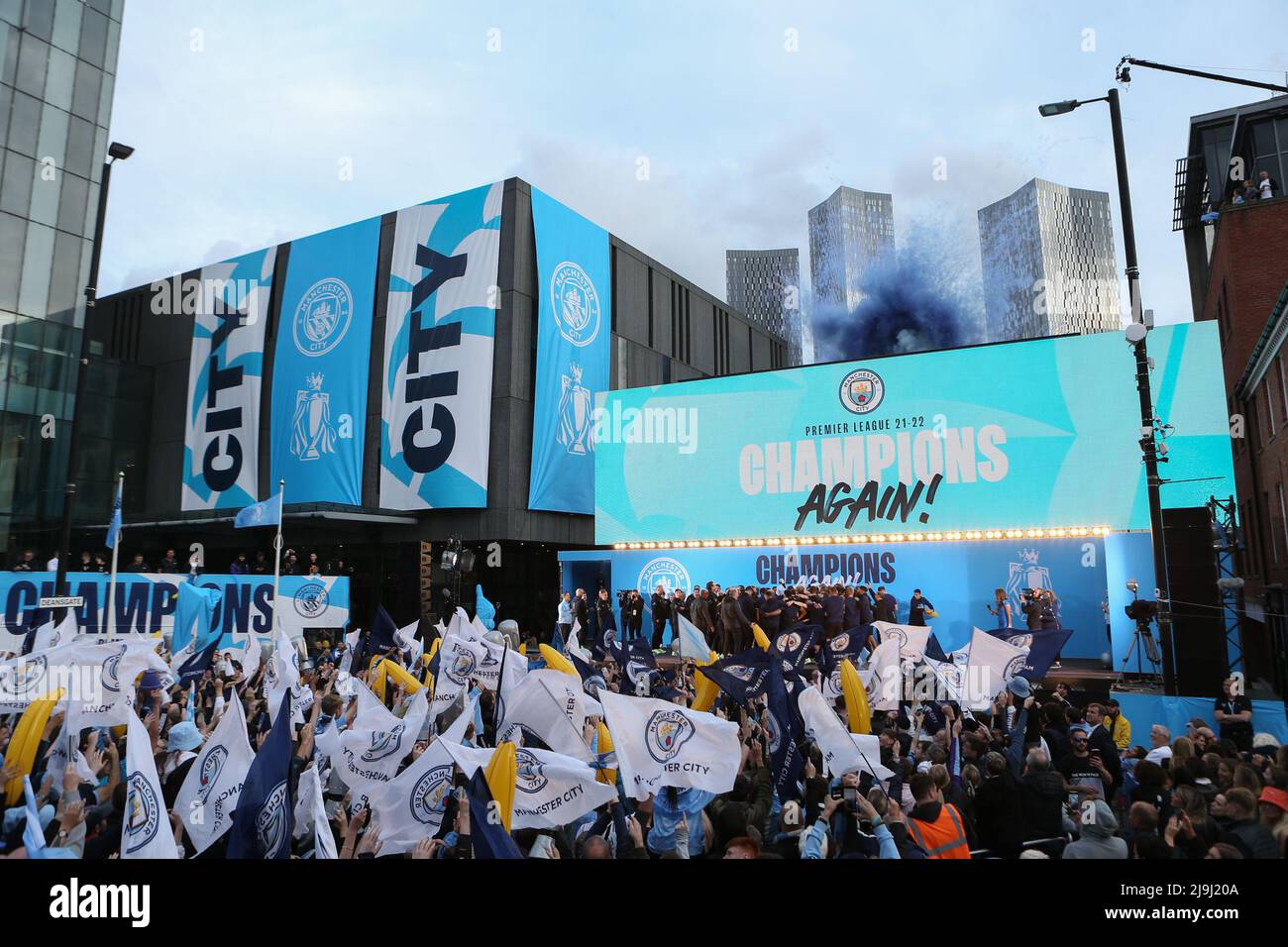 Manchester, UK. 23rd May 2022 Manchester City FC celebrate winning the ...